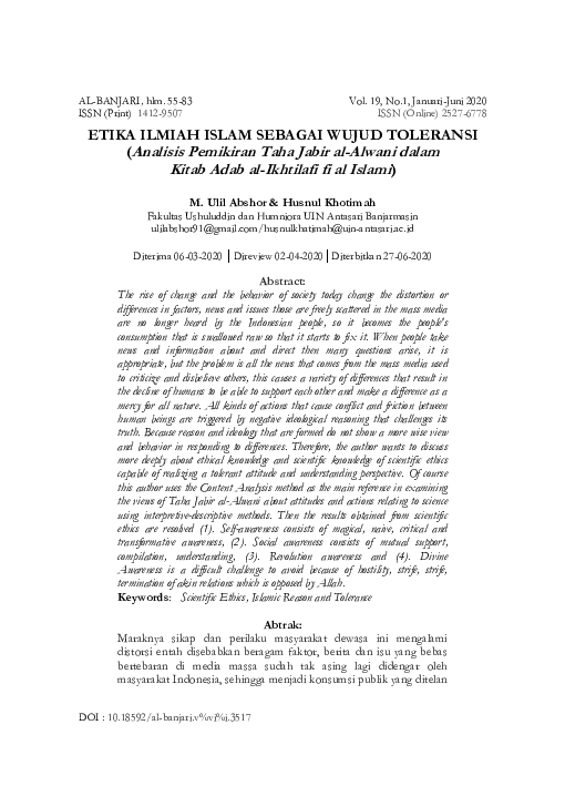 (PDF) ETIKA ILMIAH ISLAM SEBAGAI WUJUD TOLERANSI (Analisis Pemikiran ...