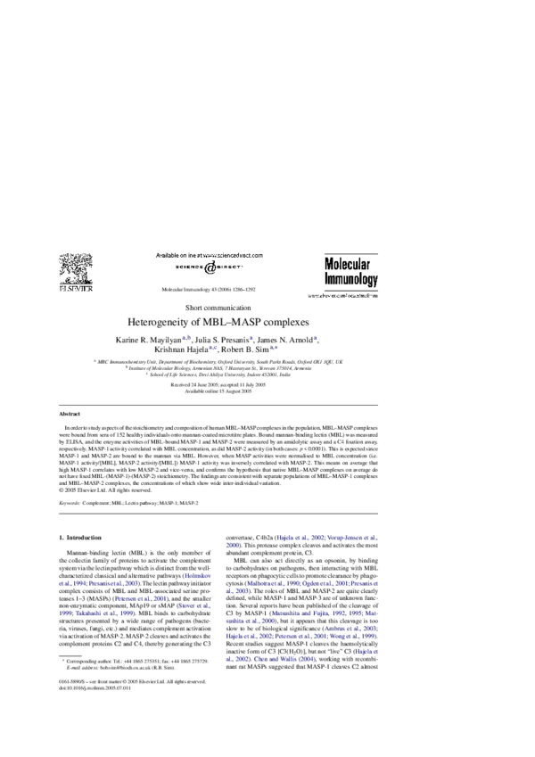 (PDF) Heterogeneity of MBL-MASP complexes