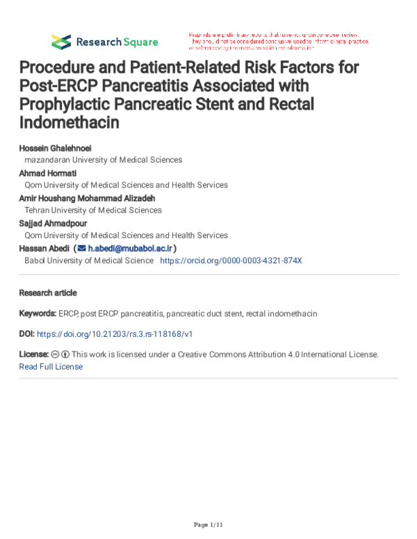 (PDF) Procedure and Patient-Related Risk Factors for Post-ERCP ...