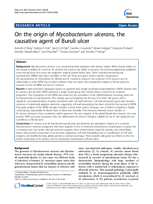 (PDF) On the origin of Mycobacterium ulcerans, the causative agent of Buruli ulcer