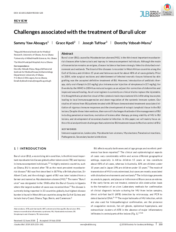 (PDF) Challenges associated with the treatment of Buruli ulcer