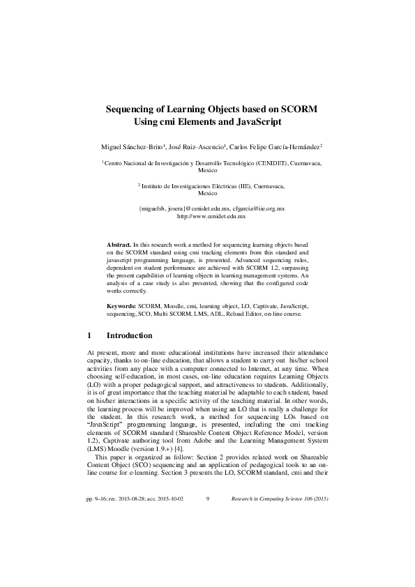 Pdf Sequencing Of Learning Objects Based On Scorm Using Cmi Elements