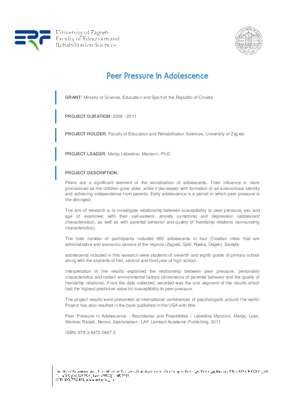 (PDF) Peer Pressure in Adolescence