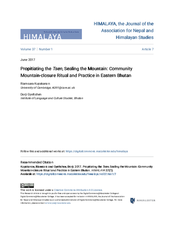 (PDF) Propitiating the Tsen, Sealing the Mountain: Community Mountain ...