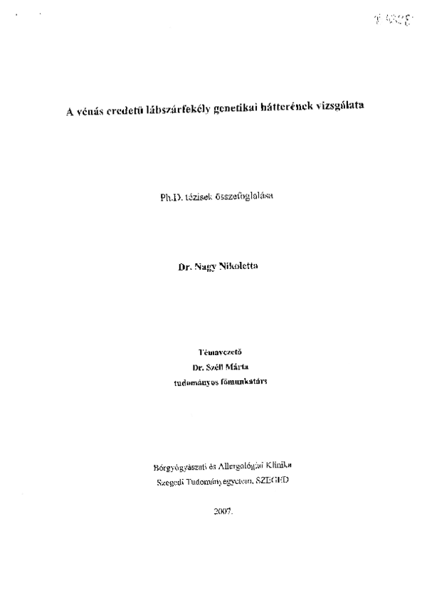 (PDF) Genetic Background of Venous Leg Ulcer Development