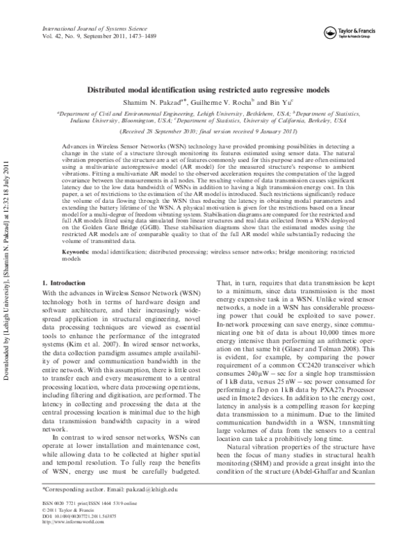 (PDF) Distributed modal identification using restricted auto regressive models
