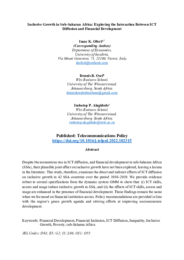 Pdf Inclusive Growth In Sub Saharan Africa Exploring The Interaction