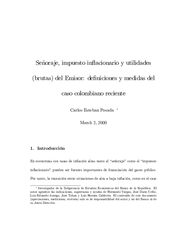 (PDF) Señoreaje, impuesto inflacionario y utilidades brutas) del Emisor: definiciones y medidas ...