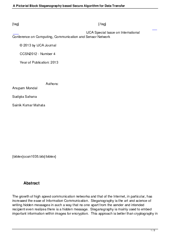 (PDF) A Pictorial Block Steganography based Secure Algorithm for Data Transfer