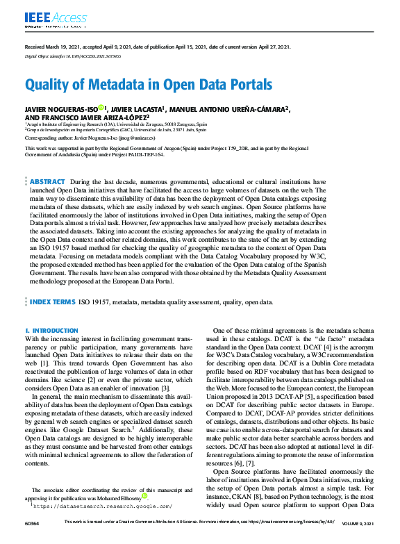 (PDF) Quality of Metadata in Open Data Portals