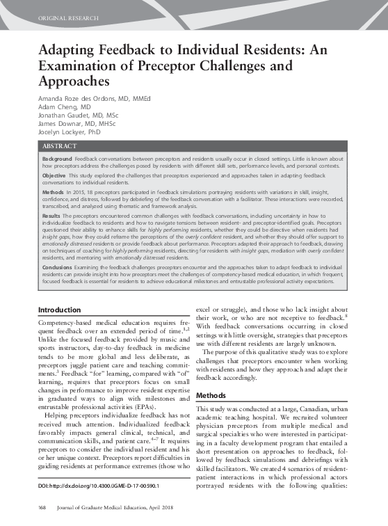 (PDF) Adapting Feedback to Individual Residents: An Examination of ...