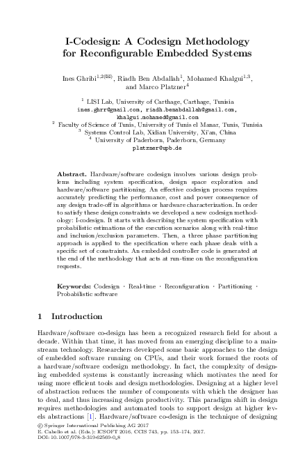 Pdf I Codesign A Codesign Methodology For Reconfigurable Embedded Systems Riadh Abdallah