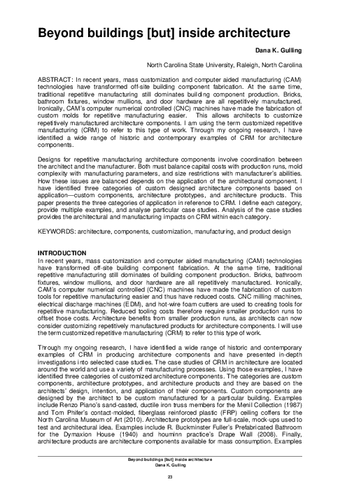 (PDF) Beyond buildings [but] inside architecture