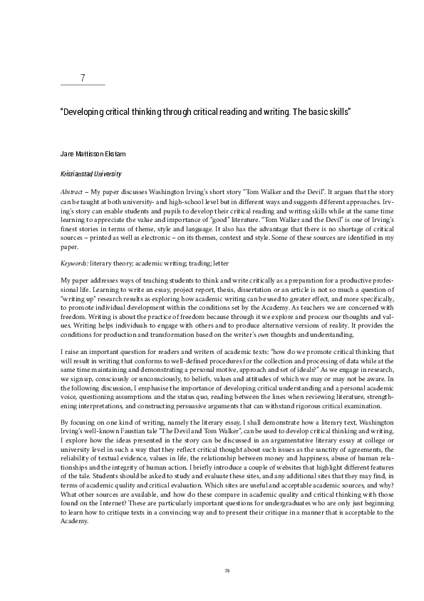 (PDF) Developing critical thinking through critical reading and writing ...