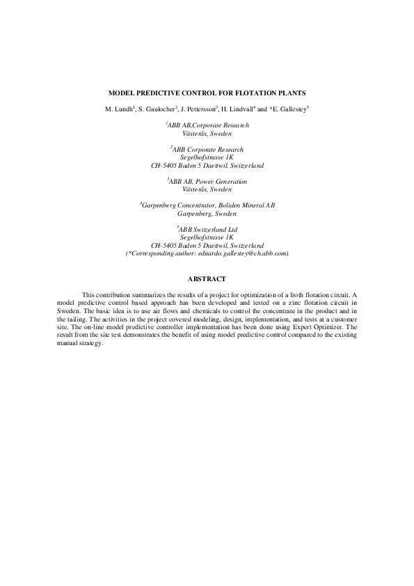 (PDF) Model Predictive Control for Flotation Plants
