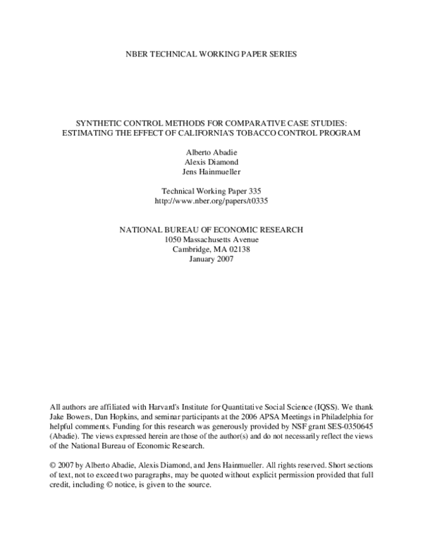 (PDF) Synthetic Control Methods for Comparative Case Studies ...