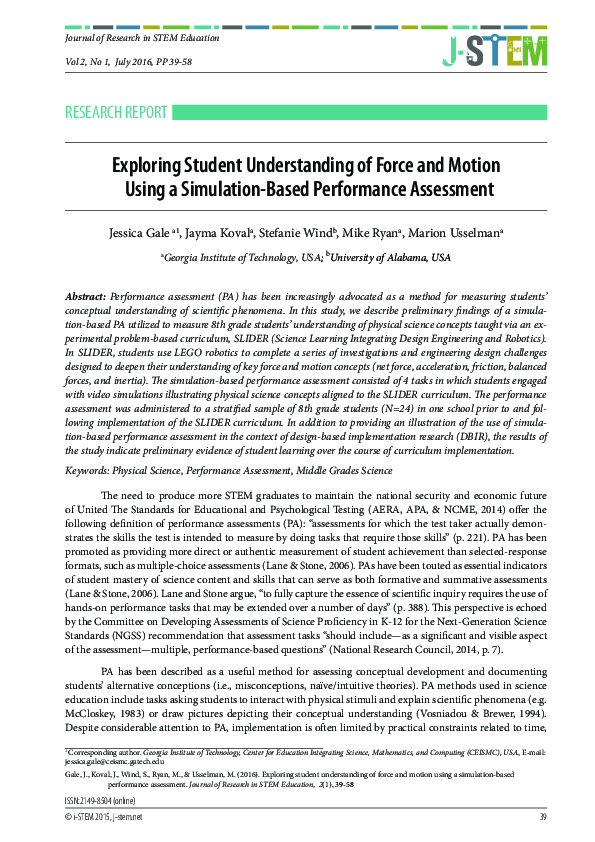 (PDF) Exploring Student Understanding of Force and Motion Using a ...