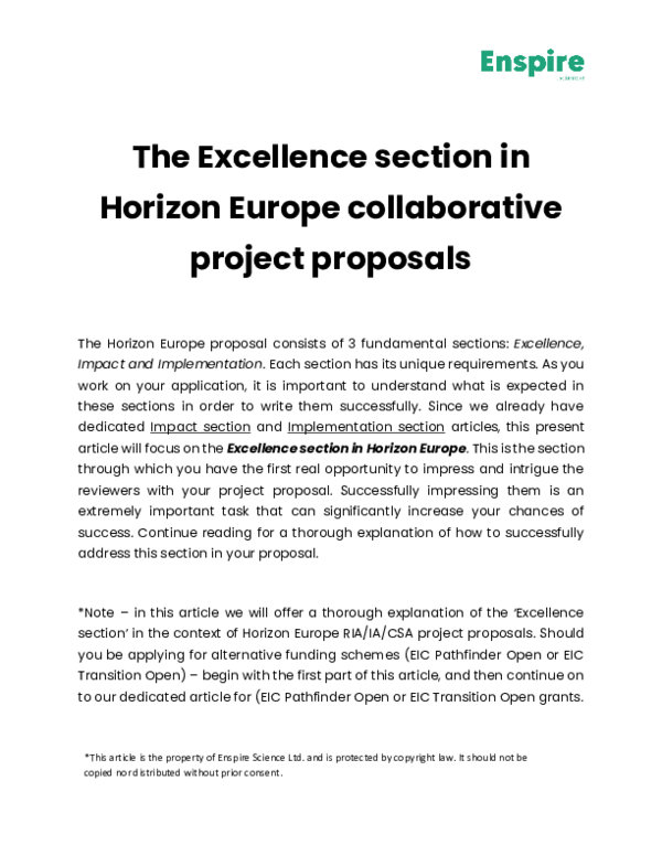 (PDF) The Excellence section in Horizon Europe collaborative project proposals