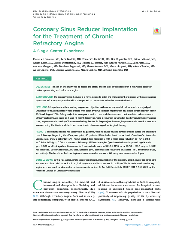 (PDF) Coronary Sinus Reducer Implantation for the Treatment of Chronic ...
