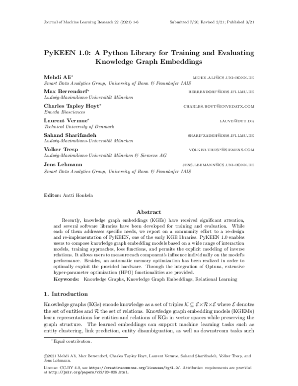 Pdf Pykeen 10 A Python Library For Training And Evaluating Knowledge Graph Embeddings 7895
