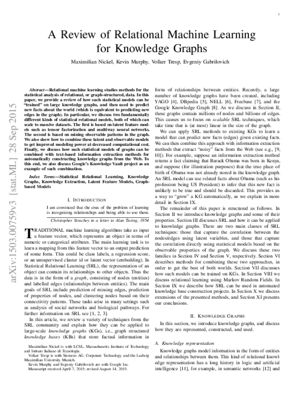 (PDF) A Review of Relational Machine Learning for Knowledge Graphs