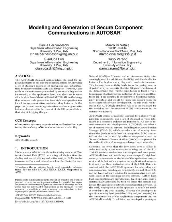 (PDF) Modeling and generation of secure component communications in AUTOSAR