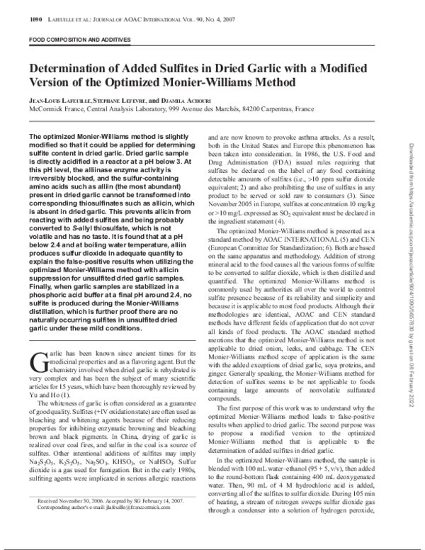 (PDF) Determination of added sulfites in dried garlic with a modified ...