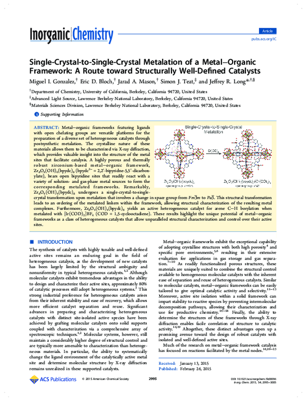 (PDF) Single-Crystal-to-Single-Crystal Metalation of a Metal-Organic ...