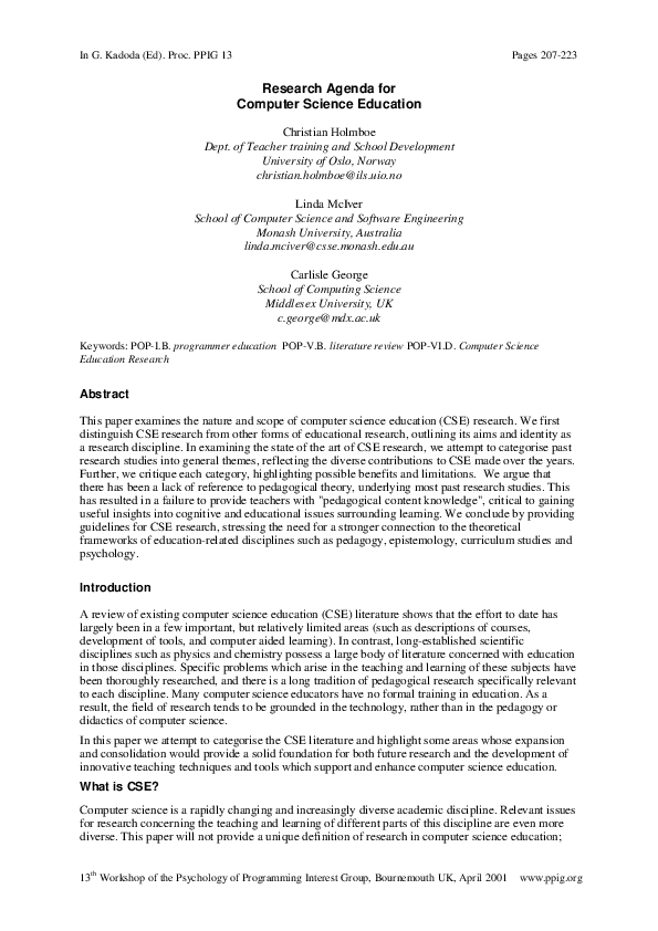 (PDF) Research methods in computer science education