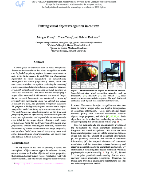Pdf Putting Visual Object Recognition In Context