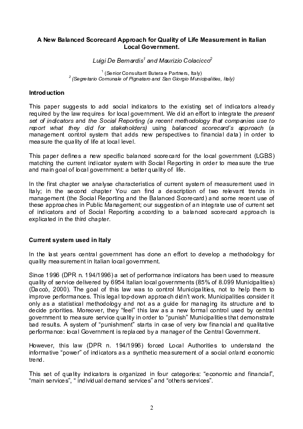 (PDF) 2A New Balanced Scorecard Approach for Quality of Life ...