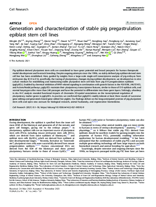(PDF) Generation and characterization of stable pig pregastrulation ...