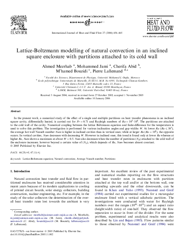 Pdf Lattice Boltzmann Modelling Of Natural Convection In An Inclined Square Enclosure With