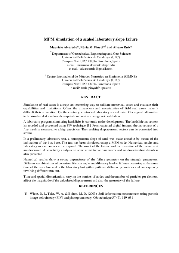 (PDF) MPM simulation of a scaled laboratory slope failure