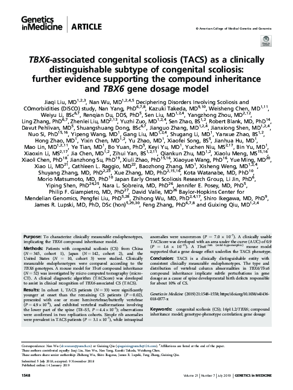 (PDF) TBX6-associated congenital scoliosis (TACS) as a clinically ...