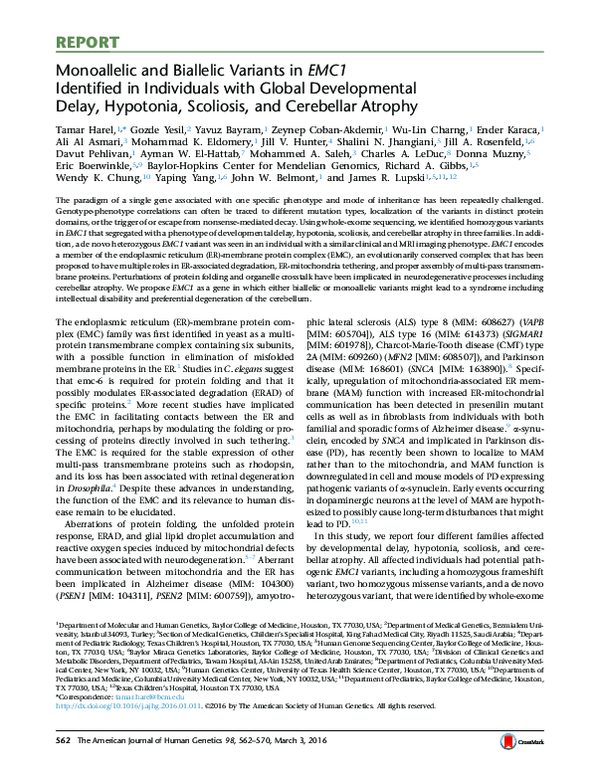 (PDF) Monoallelic and Biallelic Variants in EMC1 Identified in Individuals with Global ...