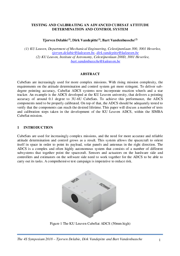 Pdf Testing And Calibrating An Advanced Cubesat Attitude Determination And Control System