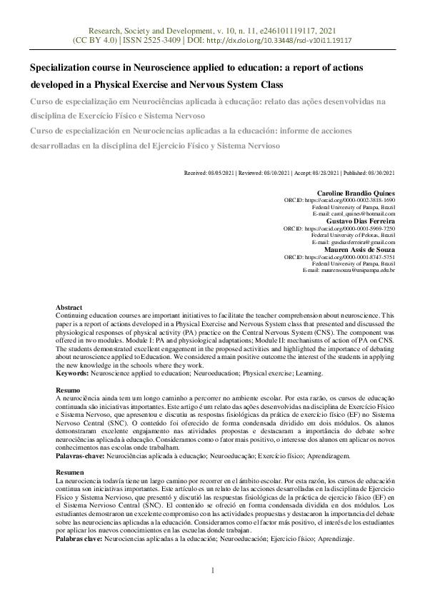 (PDF) Specialization course in Neuroscience applied to education: a ...