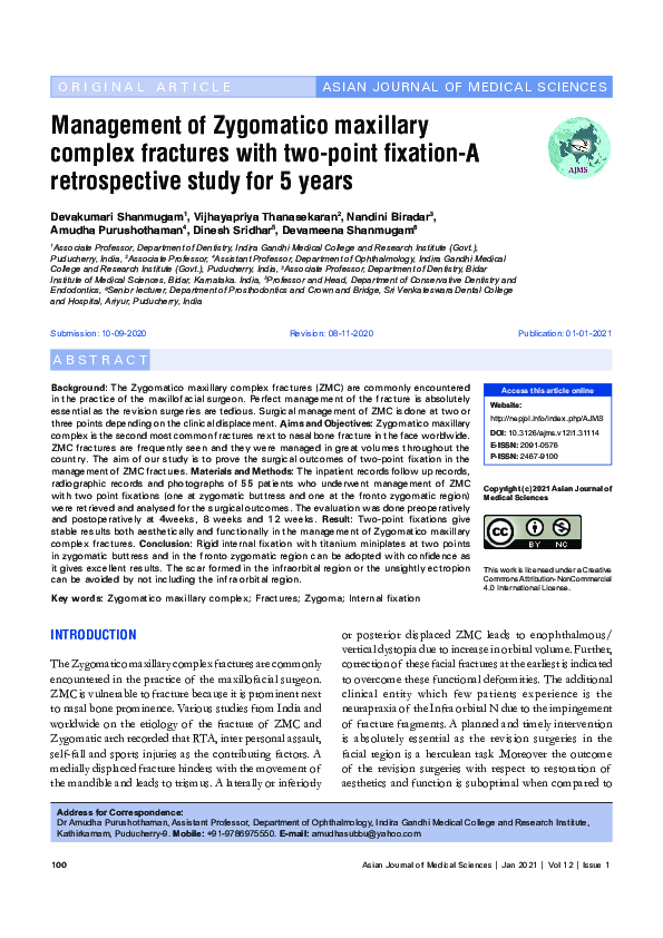 (PDF) Management of Zygomatico maxillary complex fractures with two ...