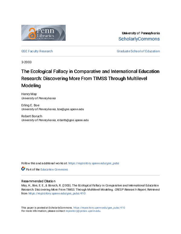 (PDF) The Ecological Fallacy in Comparative and International Education ...