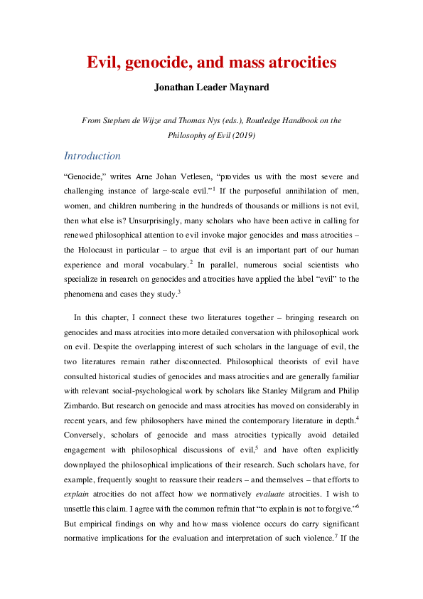 (PDF) Evil, genocide, and mass atrocities