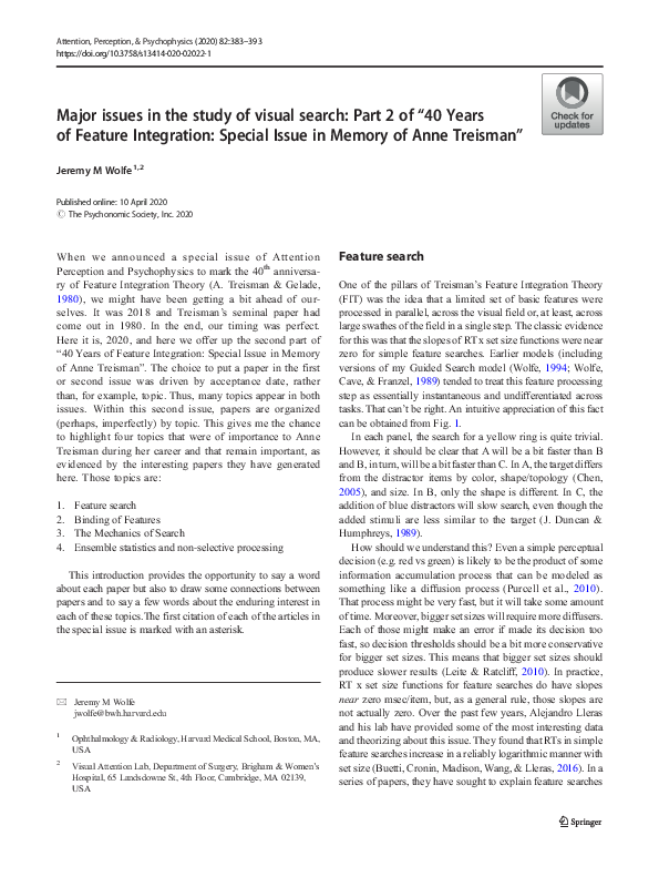 (PDF) Major issues in the study of visual search: Part 2 of “40 Years ...