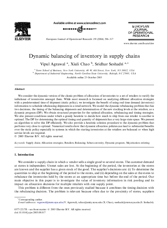 (PDF) Dynamic balancing of inventory in supply chains