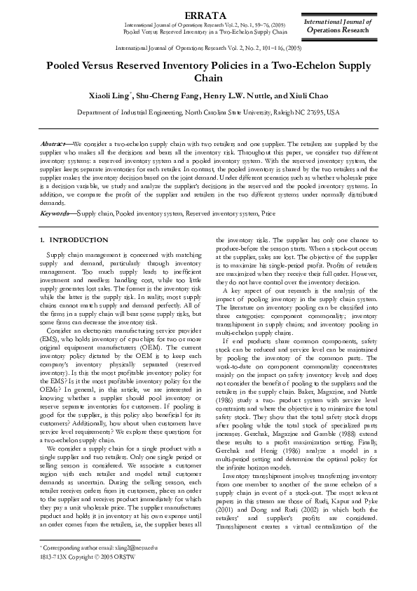 (PDF) Pooled Versus Reserved Inventory Policies in a Two-Echelon Supply ...