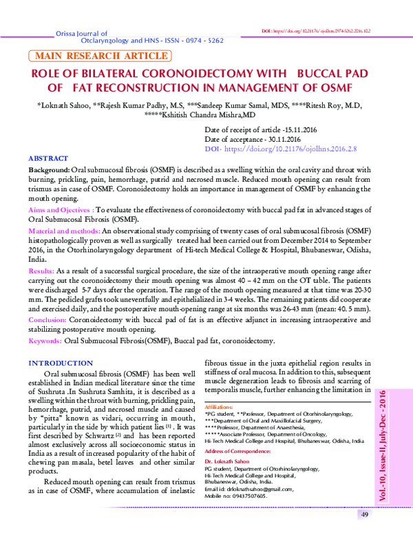(PDF) Role of Bilateral Coronoidectomy with Buccal Pad of Fat ...