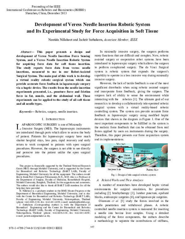 (PDF) Development of Veress Needle Insertion Robotic System and its ...