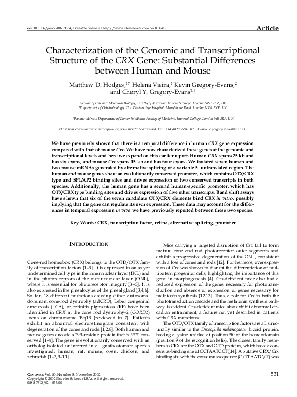 (PDF) Characterization of the Genomic and Transcriptional Structure of ...