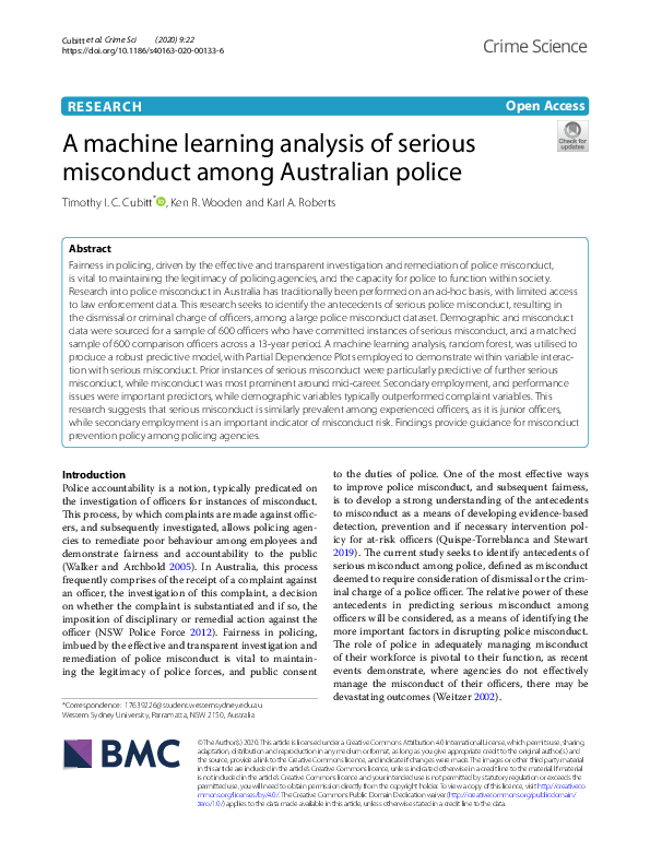 (PDF) A machine learning analysis of serious misconduct among ...