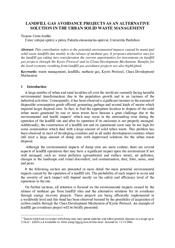 (PDF) Landfill Gas Avoidance Projects as an Alternative Solution in the ...