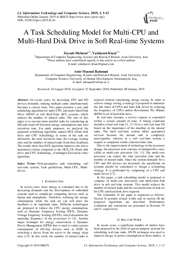 Pdf A Task Scheduling Model For Multi Cpu And Multi Hard Disk Drive In Soft Real Time Systems